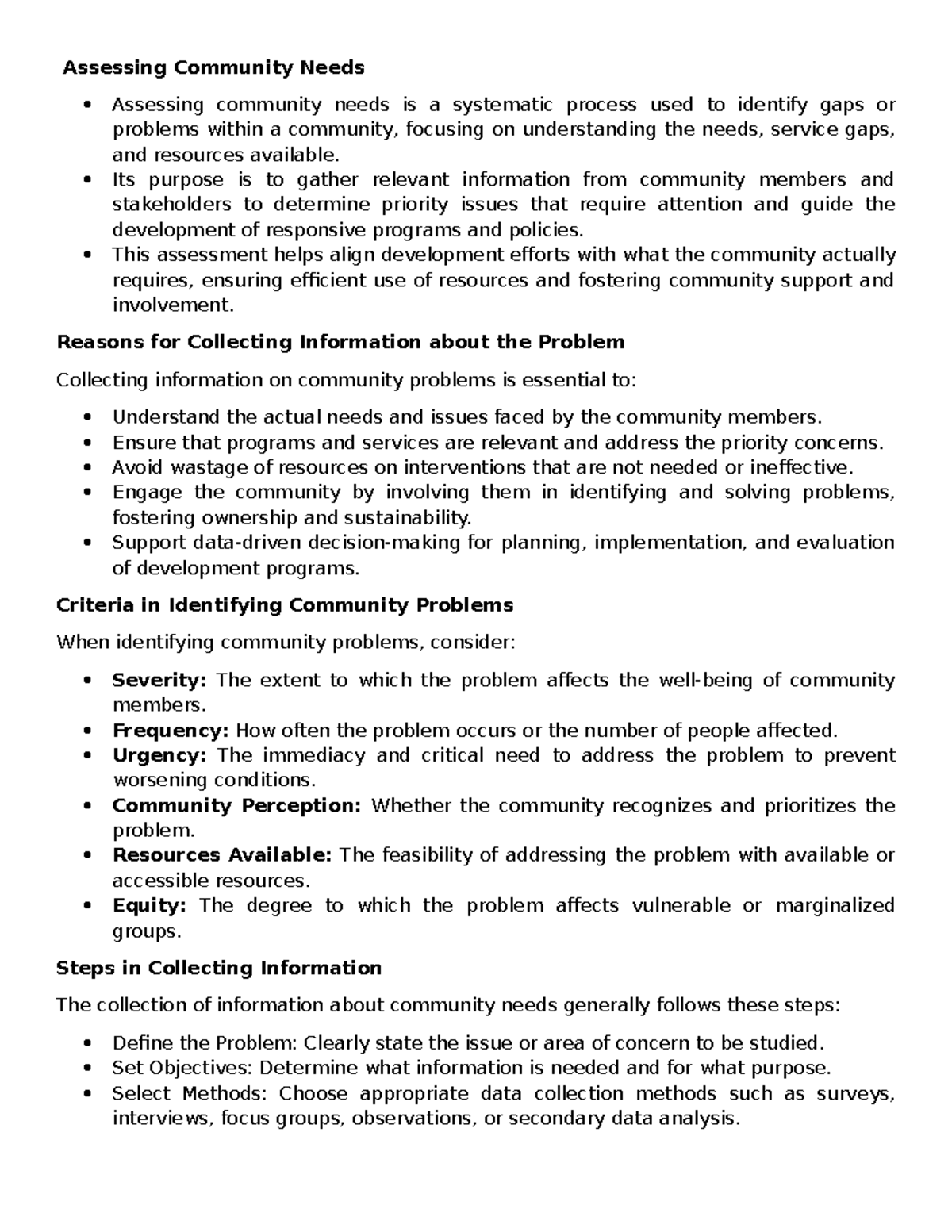 Community Needs Assessment: Identifying Gaps and Priorities - Studocu