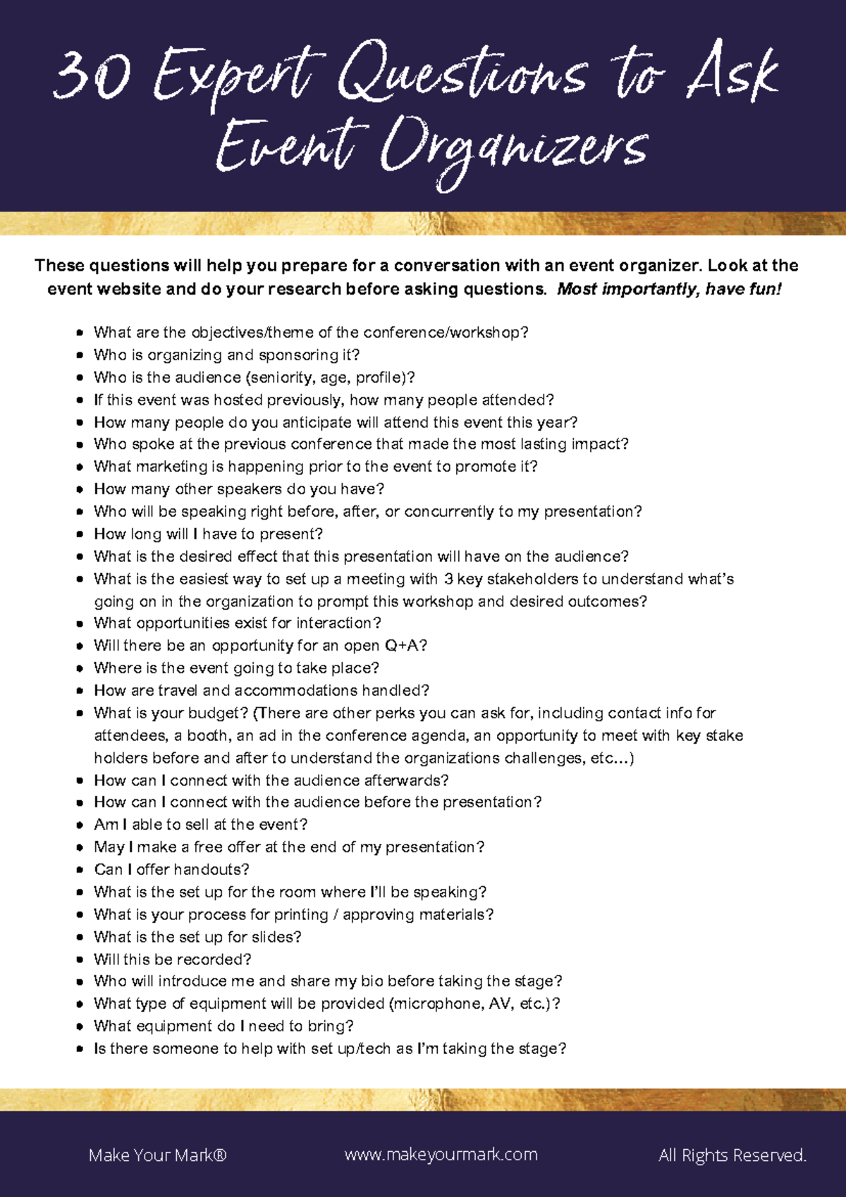 30 Essential Questions for Event Organizers: A Guide - Studocu