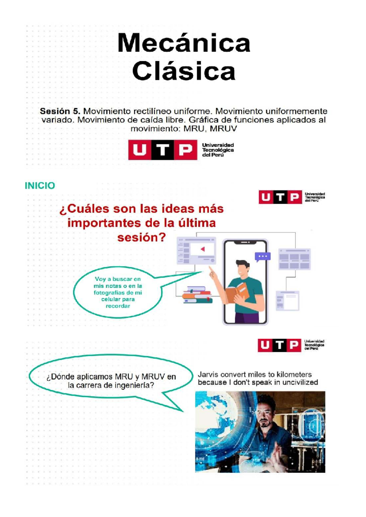 Mecánica Clásica UTP: Sesión 5 - MRU, MRUV y Caída Libre - Studocu