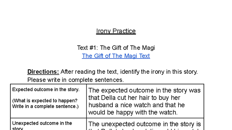 Irony Practice Assignment: Analyzing Situational and Dramatic Irony ...