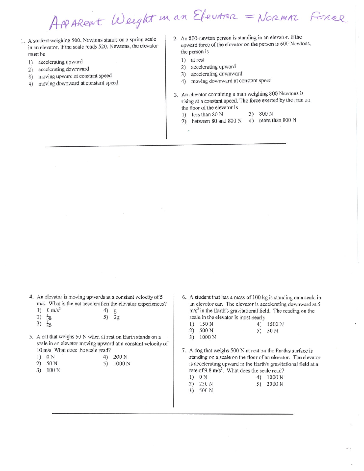 Elevator Physics MCh: Apparent Weight & Forces Explained - Studocu
