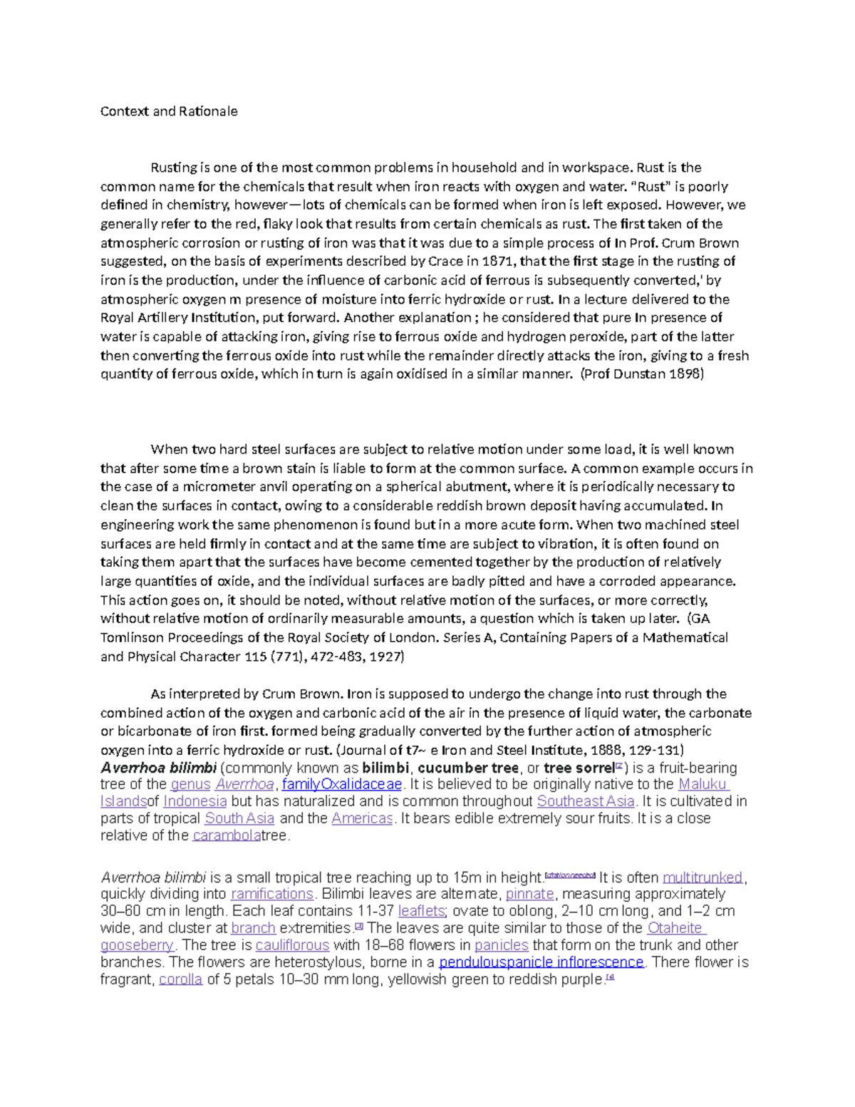 Context and Rationale of Averrhoa Bilimbi as Rust Remover - Studocu