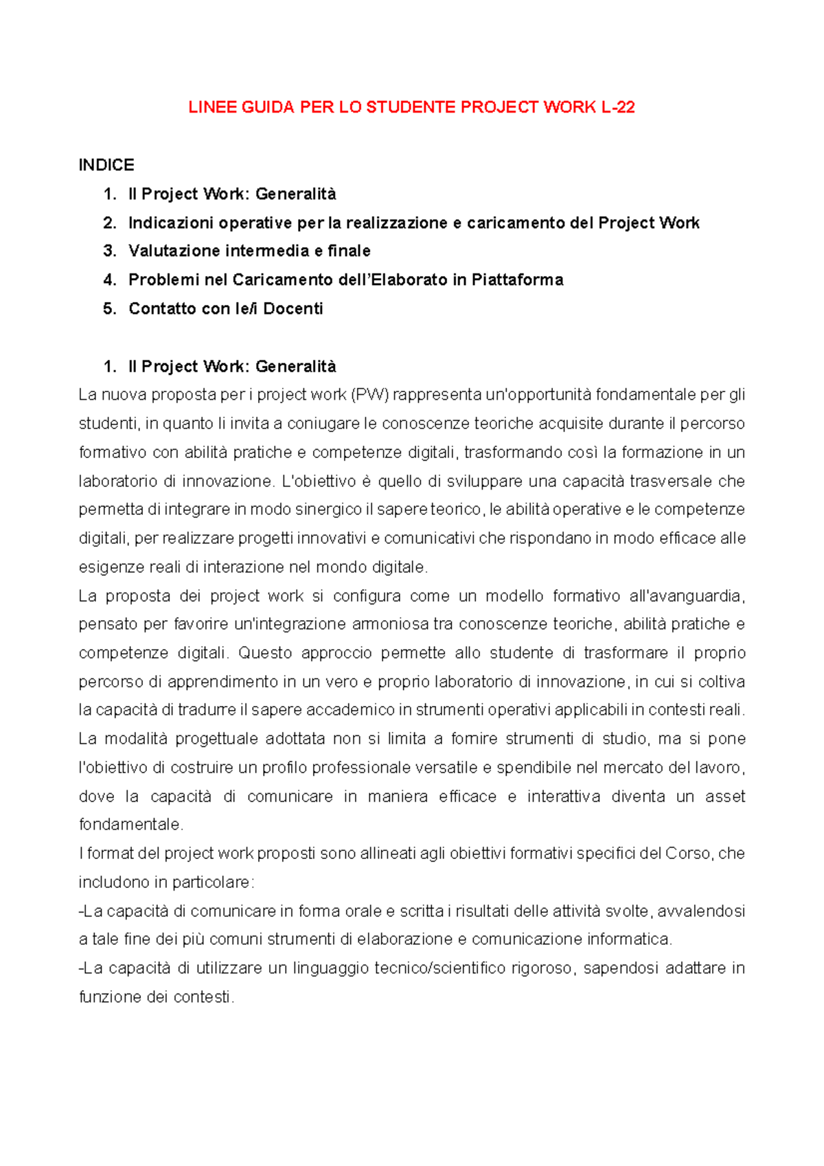 Linee Guida PWL 22: Realizzazione e Valutazione del Project Work - Studocu