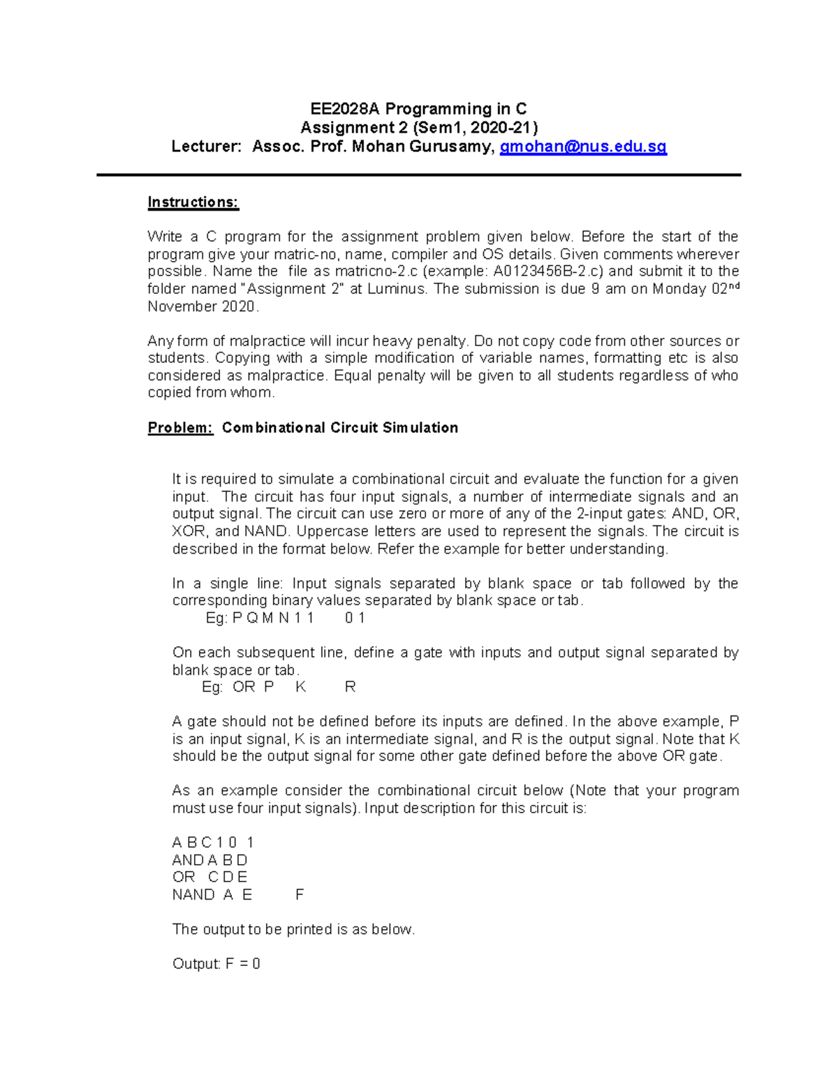 one of the lab thingys - EE2028A Programming in C Assignment 2 (Sem1 ...