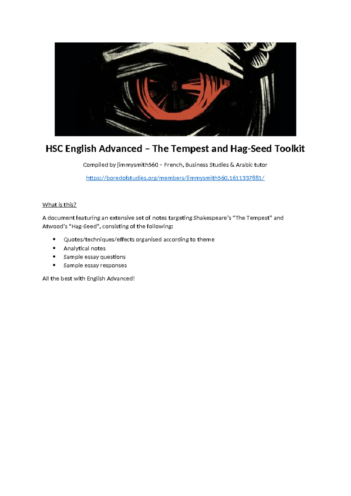 HSC English Advanced - The Tempest & Hag-Seed Study Notes - Studocu