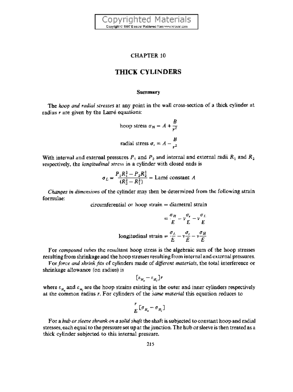 CHAPTER 10: Thick Cylinders - Mechanics of Materials - Studocu