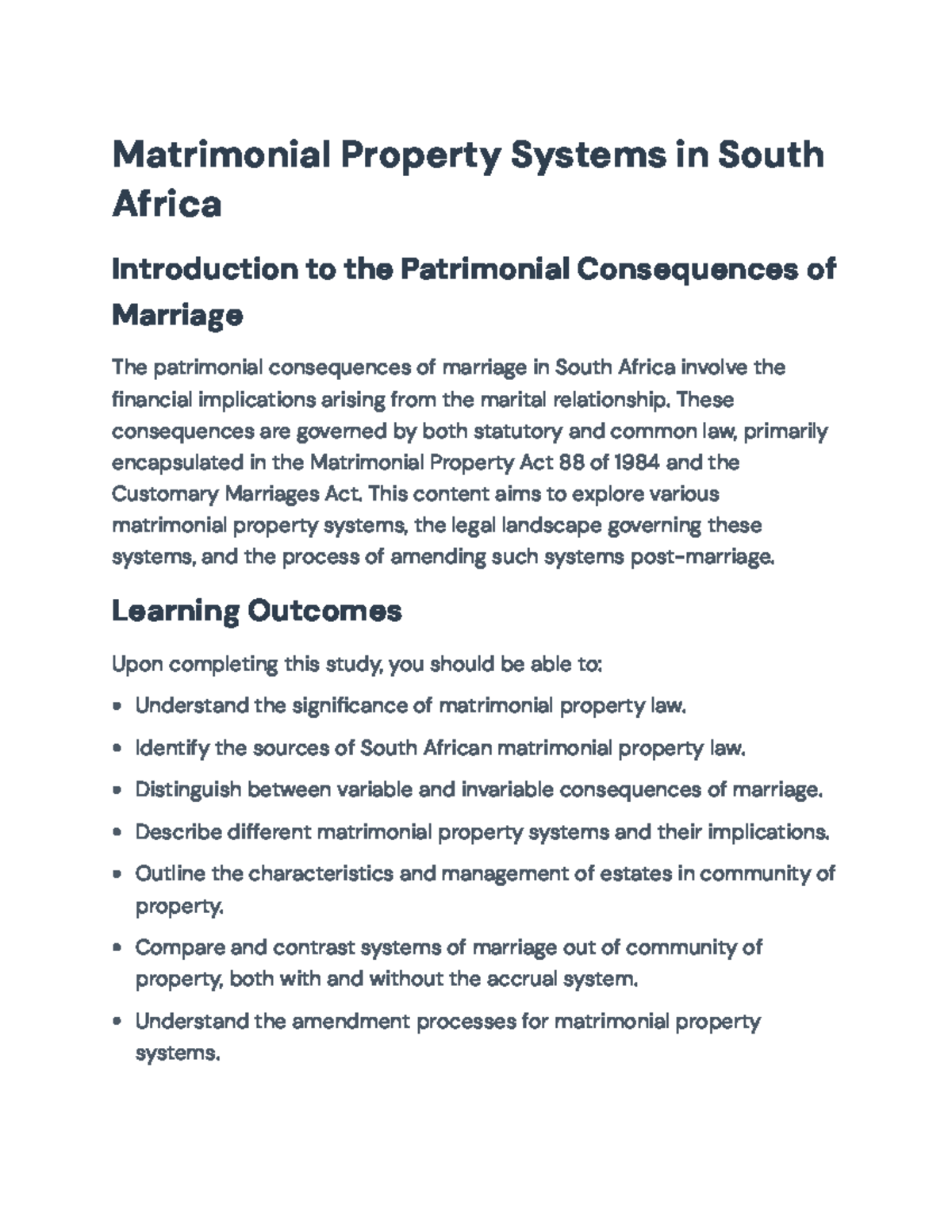 Matrimonial Property Systems in South Africa: Legal Overview ...