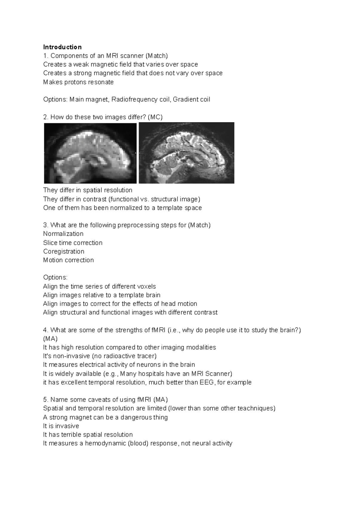 Brain Imaging Quiz - MRI, fMRI, and Data Analysis Notes - Studeersnel
