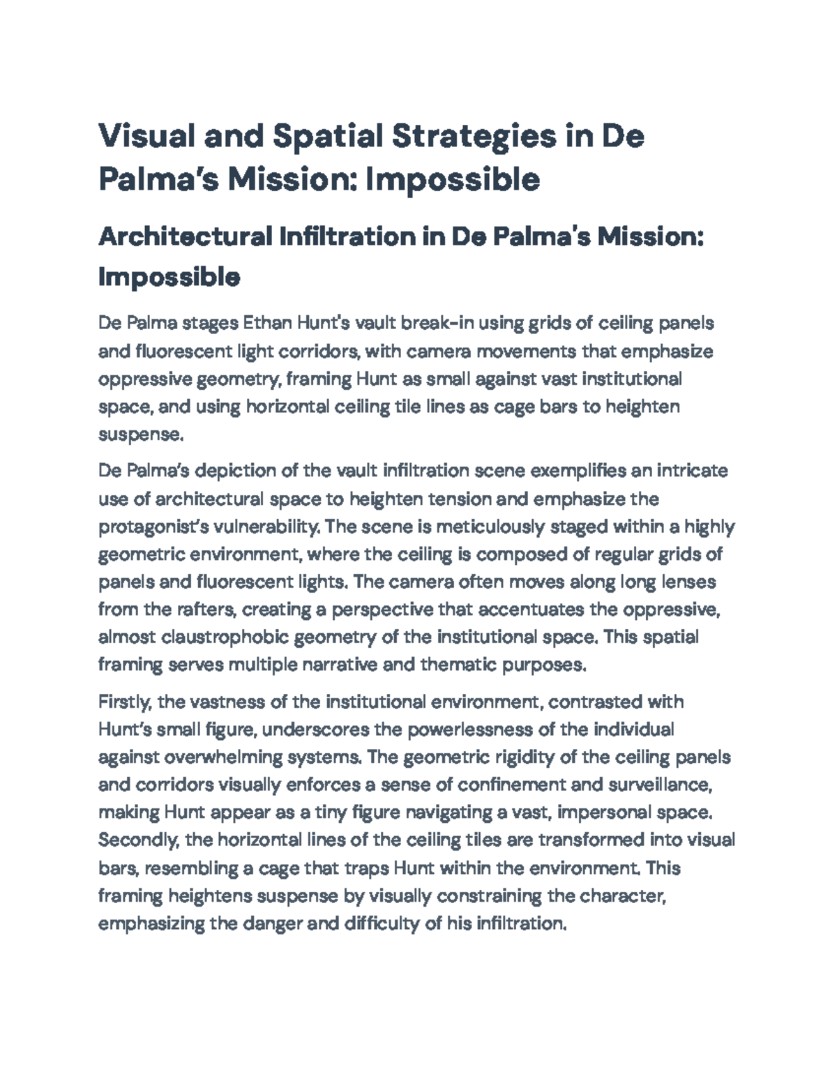 Visual and Spatial Strategies in De Palma's Mission: Impossible ...