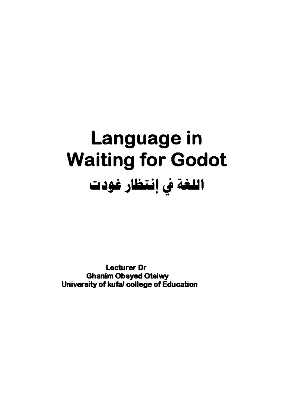 Language and Absurdity in Waiting for Godot (ENG 101) - Studocu