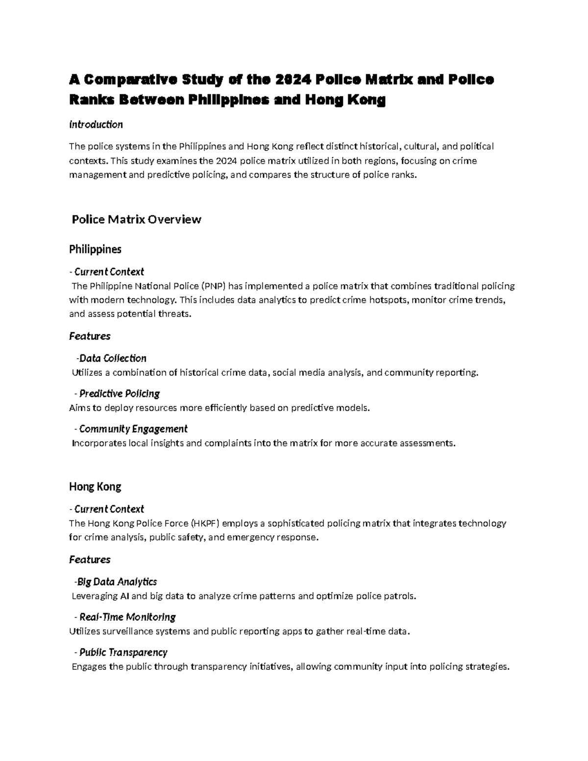 Comparative Analysis of 2024 Police Matrix & Ranks: PH vs HK - Studocu