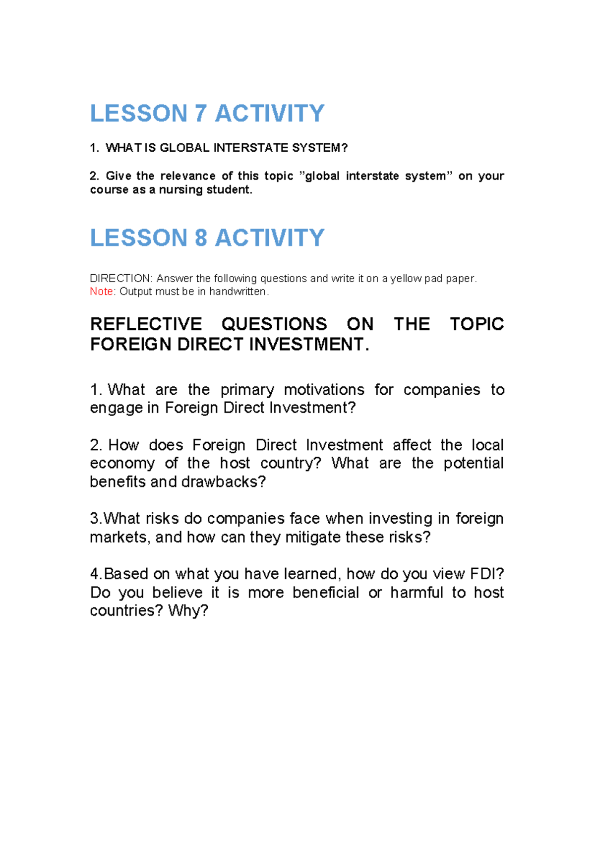 Lesson-7-8- Activity - Hehe - LESSON 7 ACTIVITY 1. WHAT IS GLOBAL ...