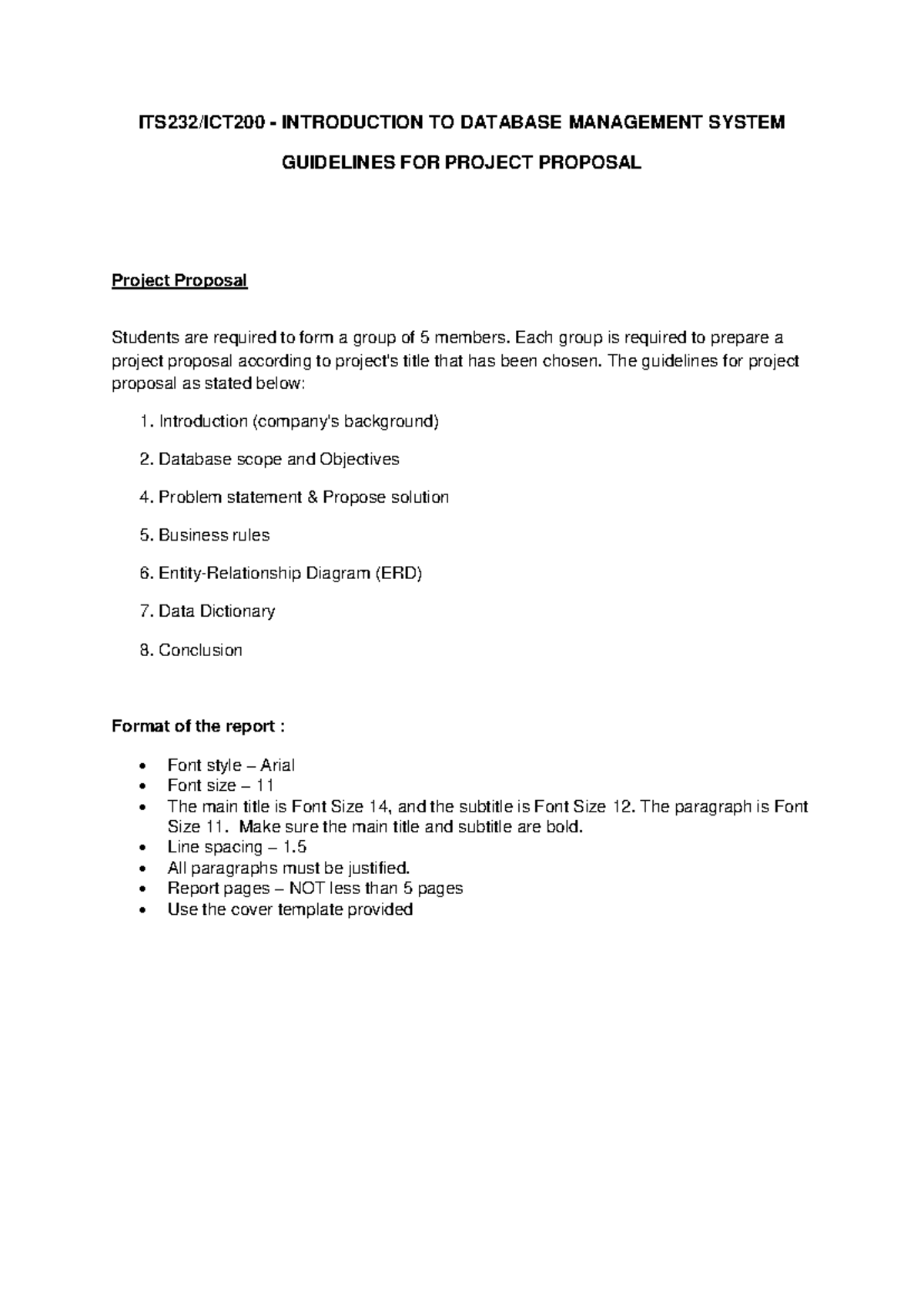 ICT200 Project Proposal Guidelines for Database Management System - Studocu