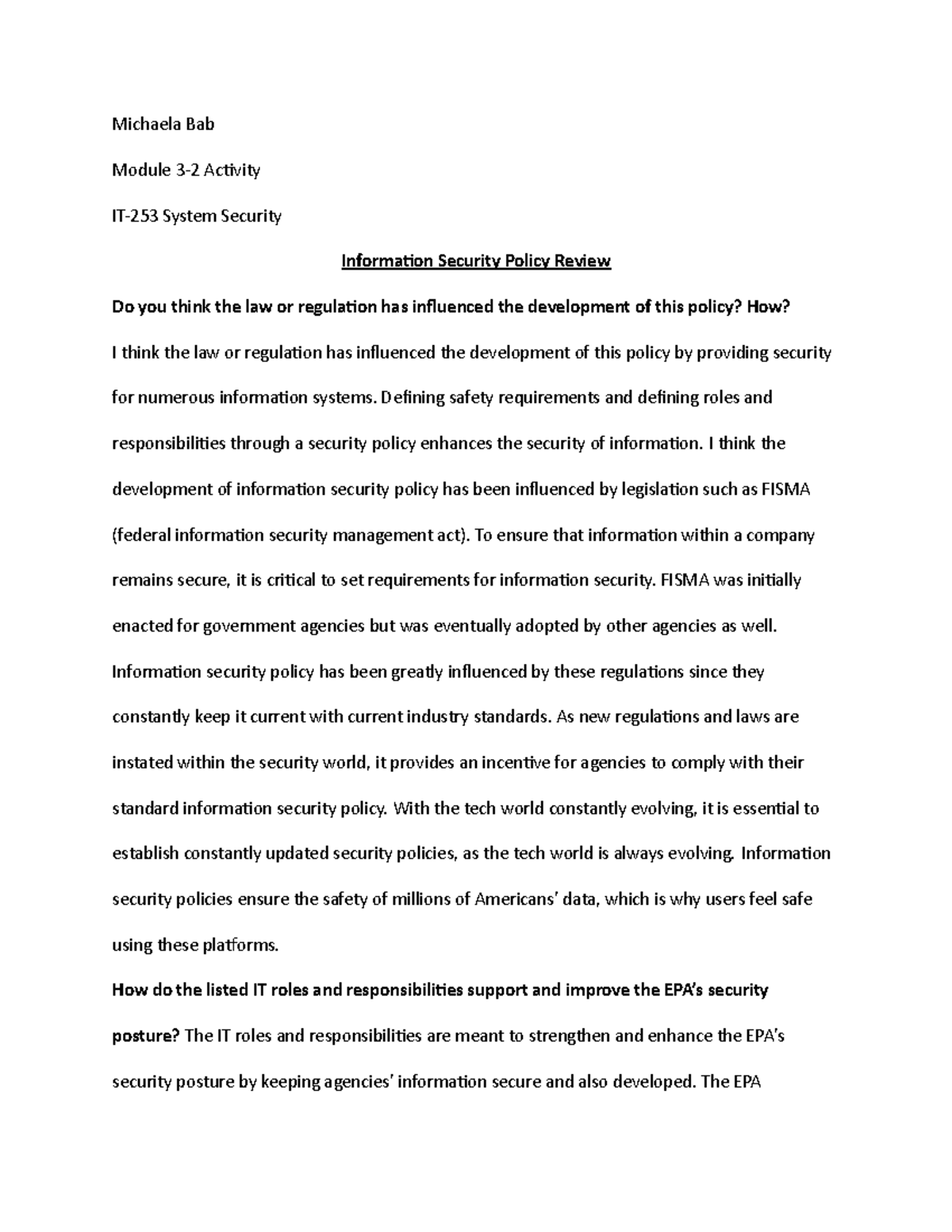 IT-253 Module 3-2 Activity: Review of Information Security Policy - Studocu