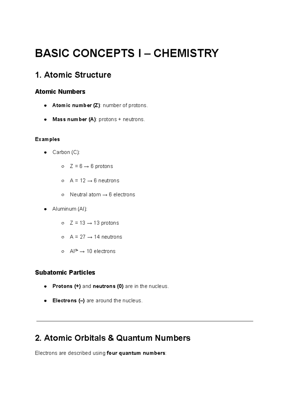 BASIC CONCEPTS I CHEMISTRY: Atomic Structure & Chemical Bonds - Studocu