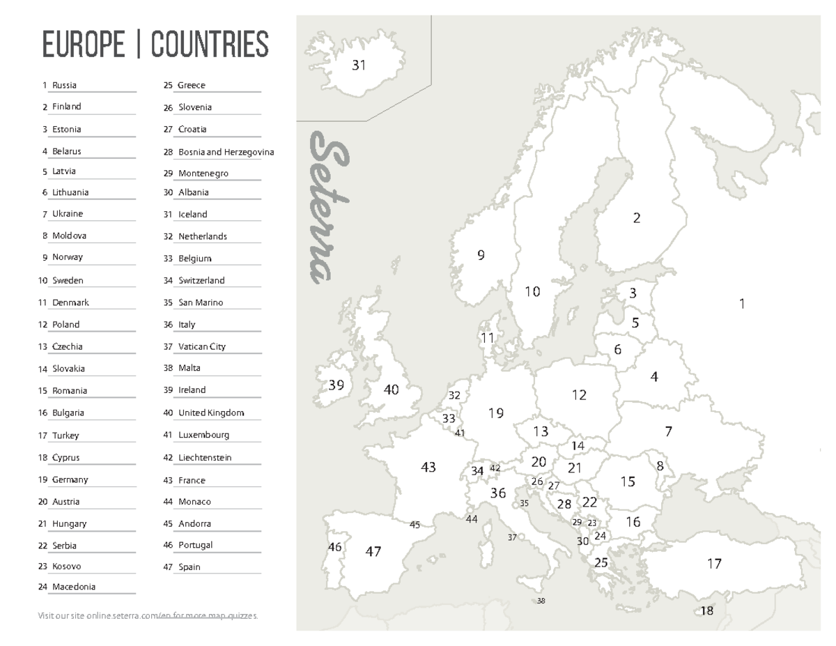 Europe Countries Quiz Key - Answer Guide - Studocu