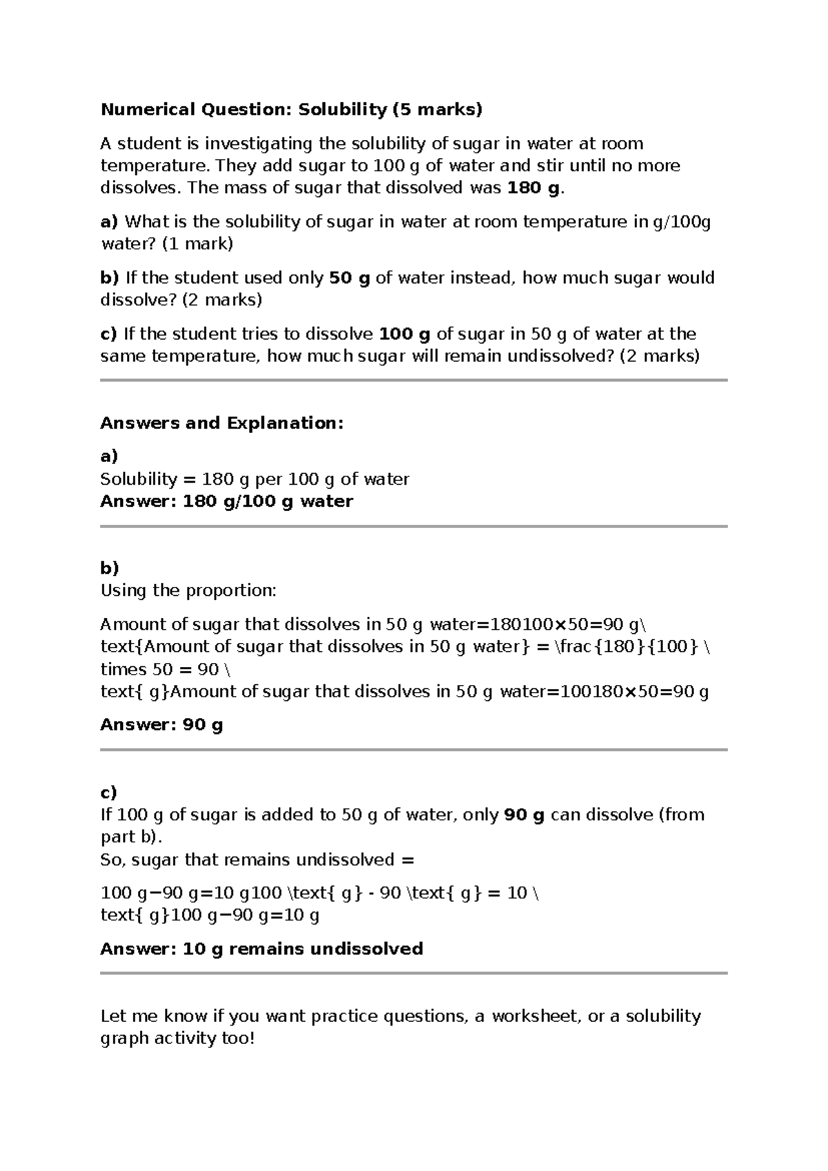 Numerical Questions on Solubility for Practice (5 marks) - Studocu