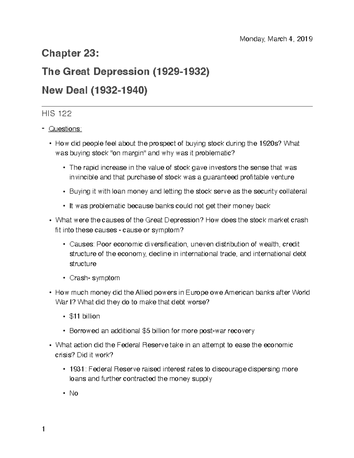 Chapter 23 (History) - Chapter 23: The Great Depression (1929-1932) New ...