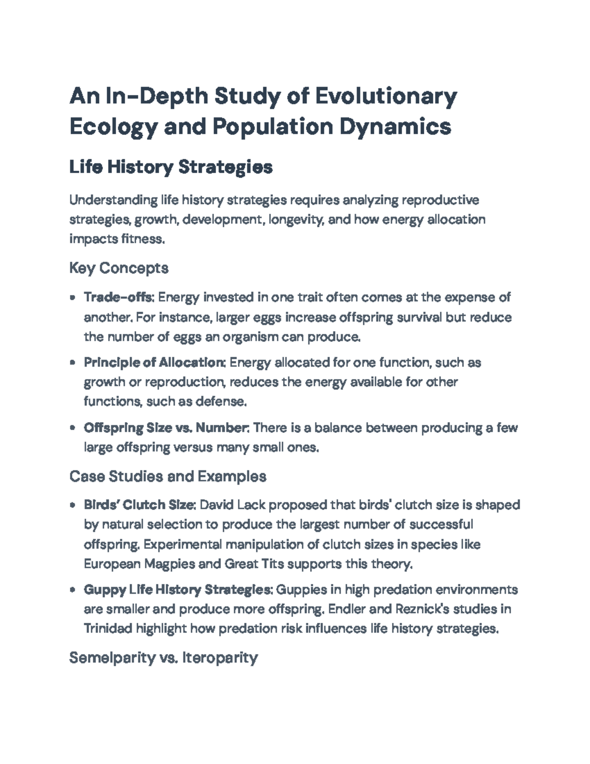 Evolutionary Ecology & Population Dynamics: Life History Strategies ...