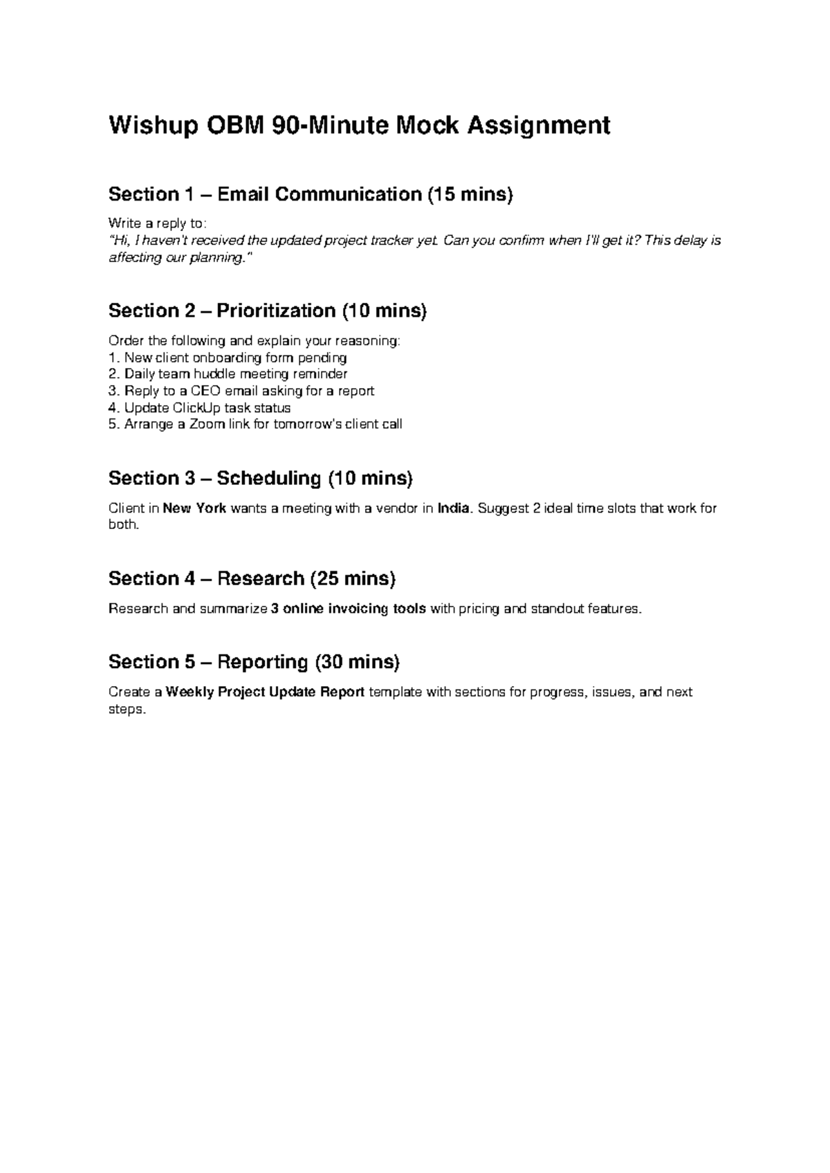 Wishup OBM 90-Minute Mock Assignment: Email, Scheduling & Reporting ...