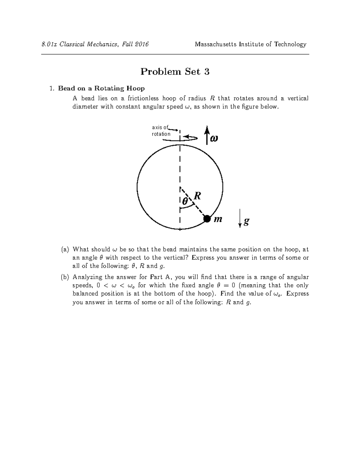 8.01x Classical Mechanics: Problem Set 3 Solutions, Fall 2016 - Studocu