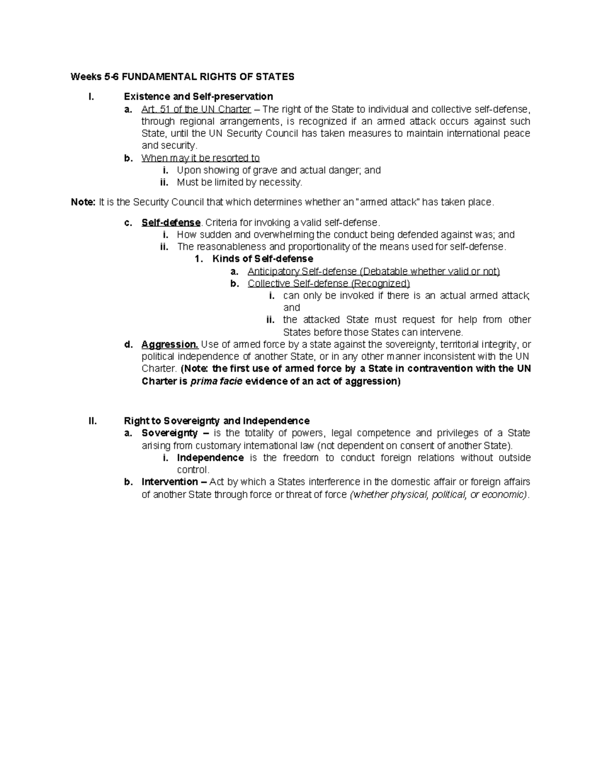Weeks 5-6: Fundamental Rights of States and Sovereignty Notes - Studocu