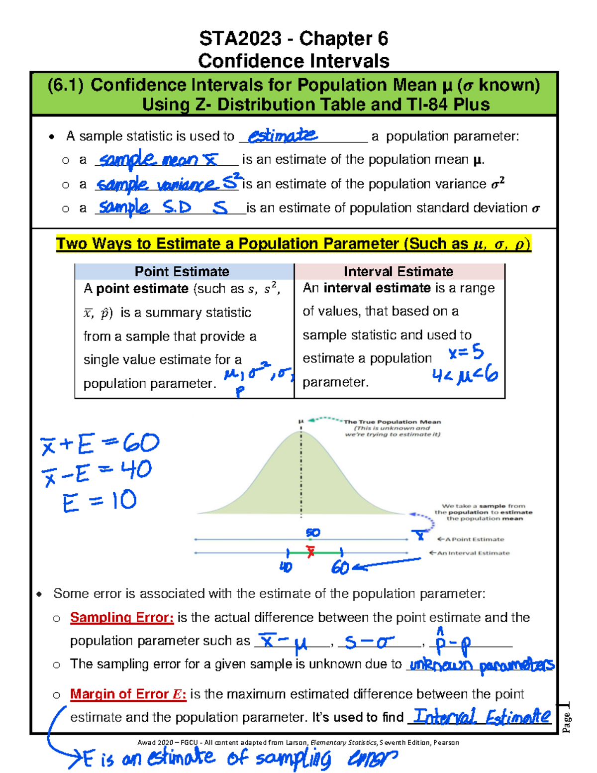 STA2023 Chapter 6 Confidence Intervals Study Notes - Studocu