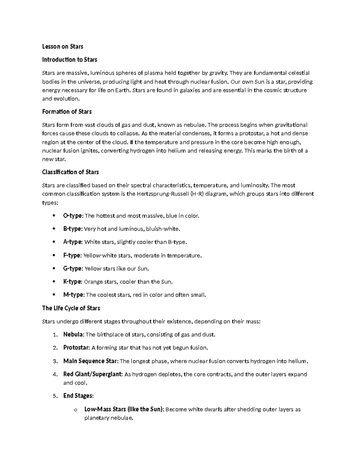 Lesson on Stars - ;jsffjdskfj - Lesson on Stars Introduction to Stars ...