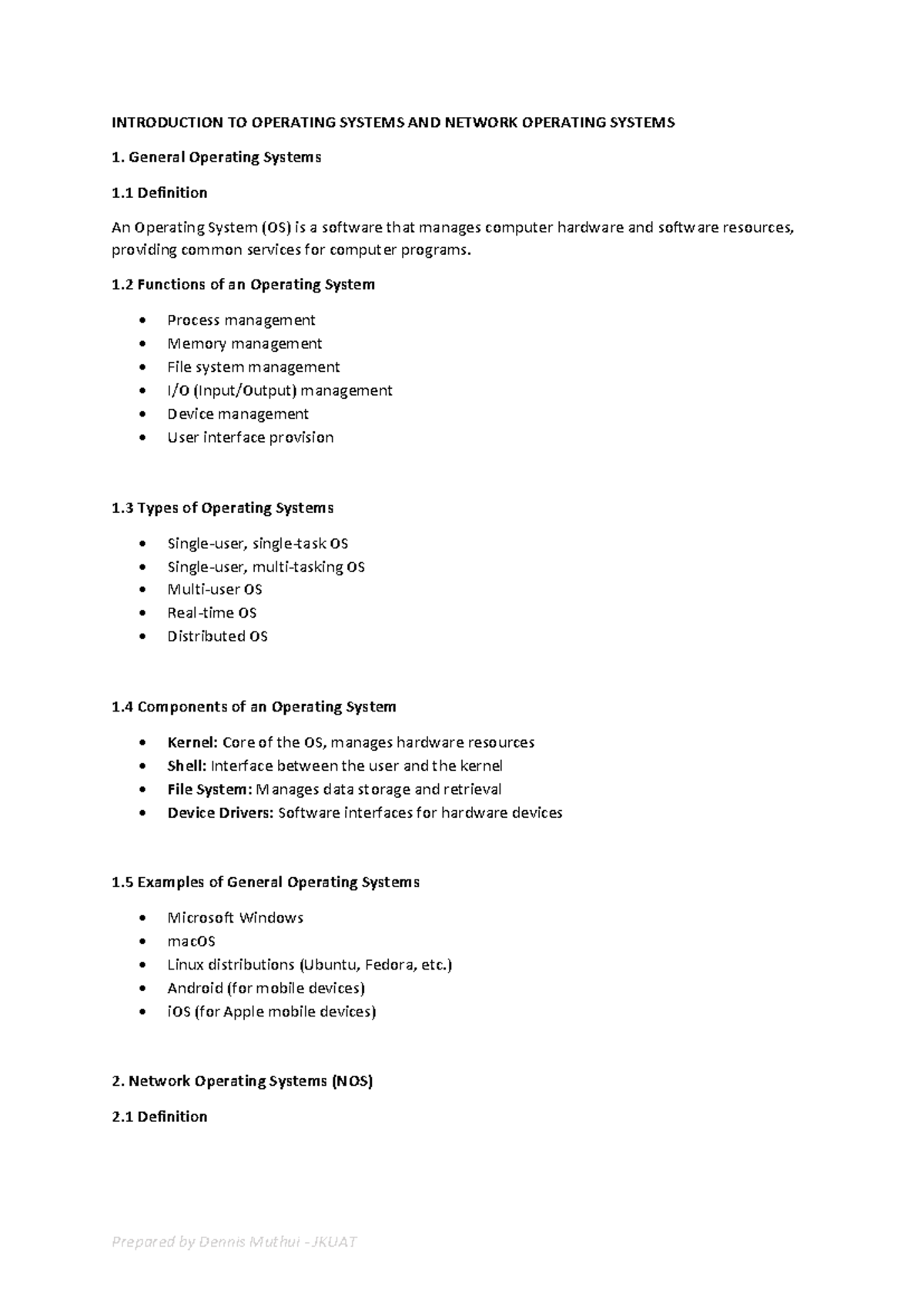 BIT 2123: Introduction to Operating Systems & Network OS Notes - Studocu