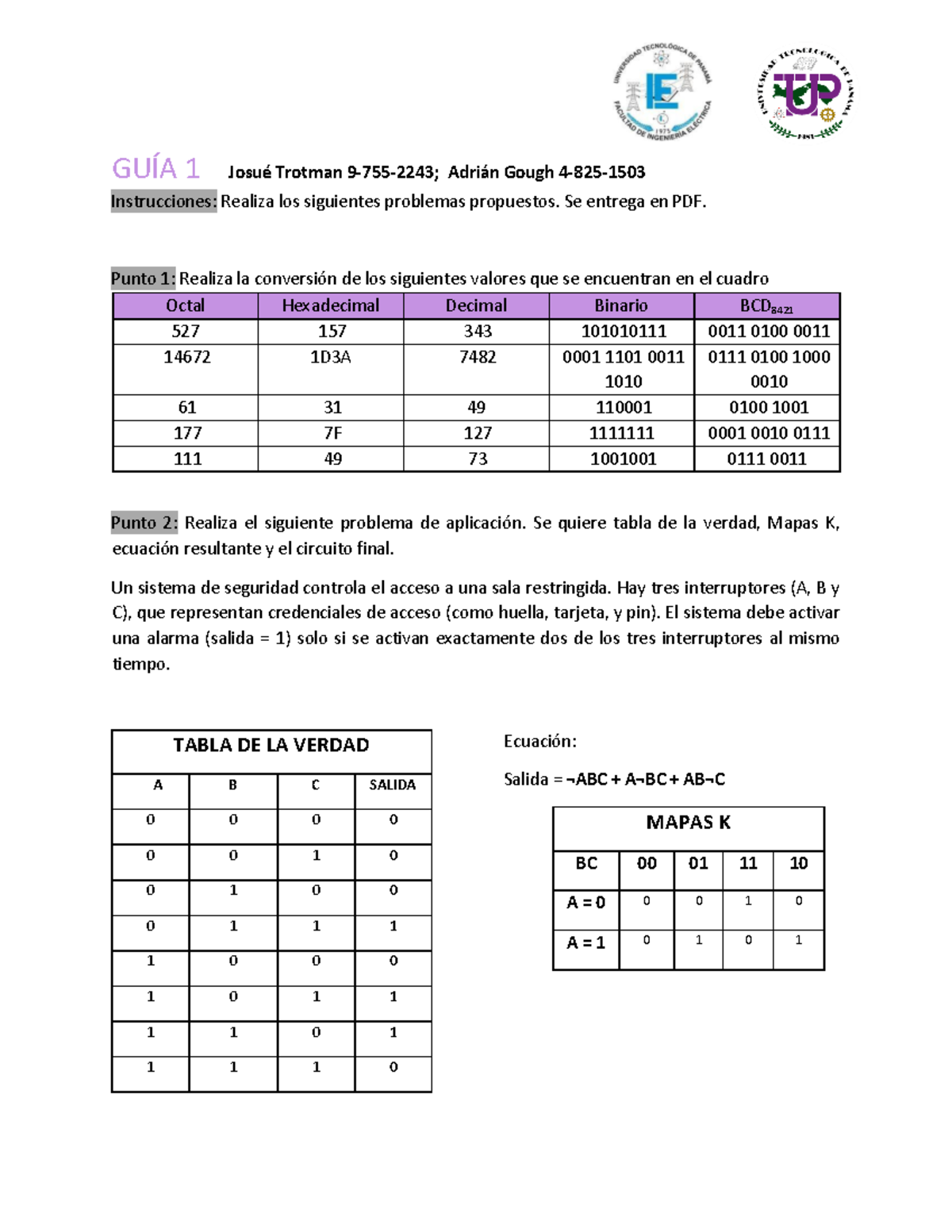 GUÍA 1: Conversión de Números y Sistema de Seguridad - Josué Trotman ...