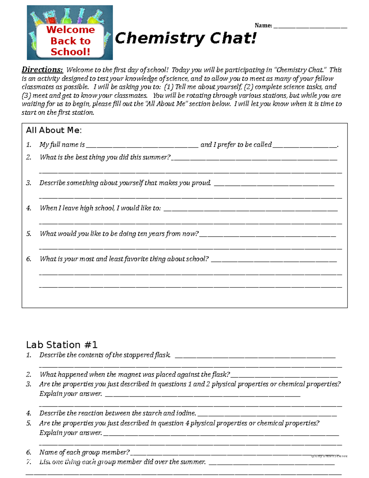 Chemistry Chat Activities & Student Handouts for Science Class - Studocu