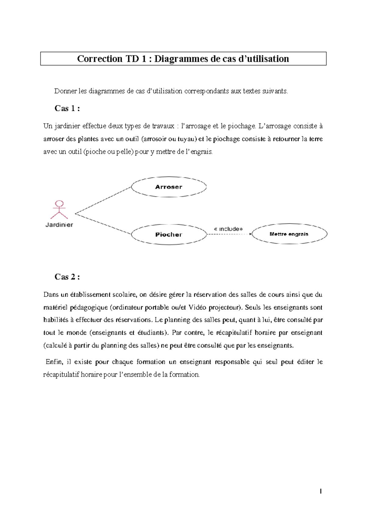 Correction TD 1 : Diagrammes de Cas d'Utilisation en Gestion de Projets - Studocu