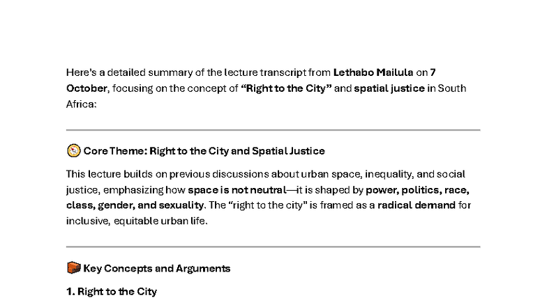 Topic 5 Lecture Summary: Right to the City & Spatial Justice (7 OCT ...