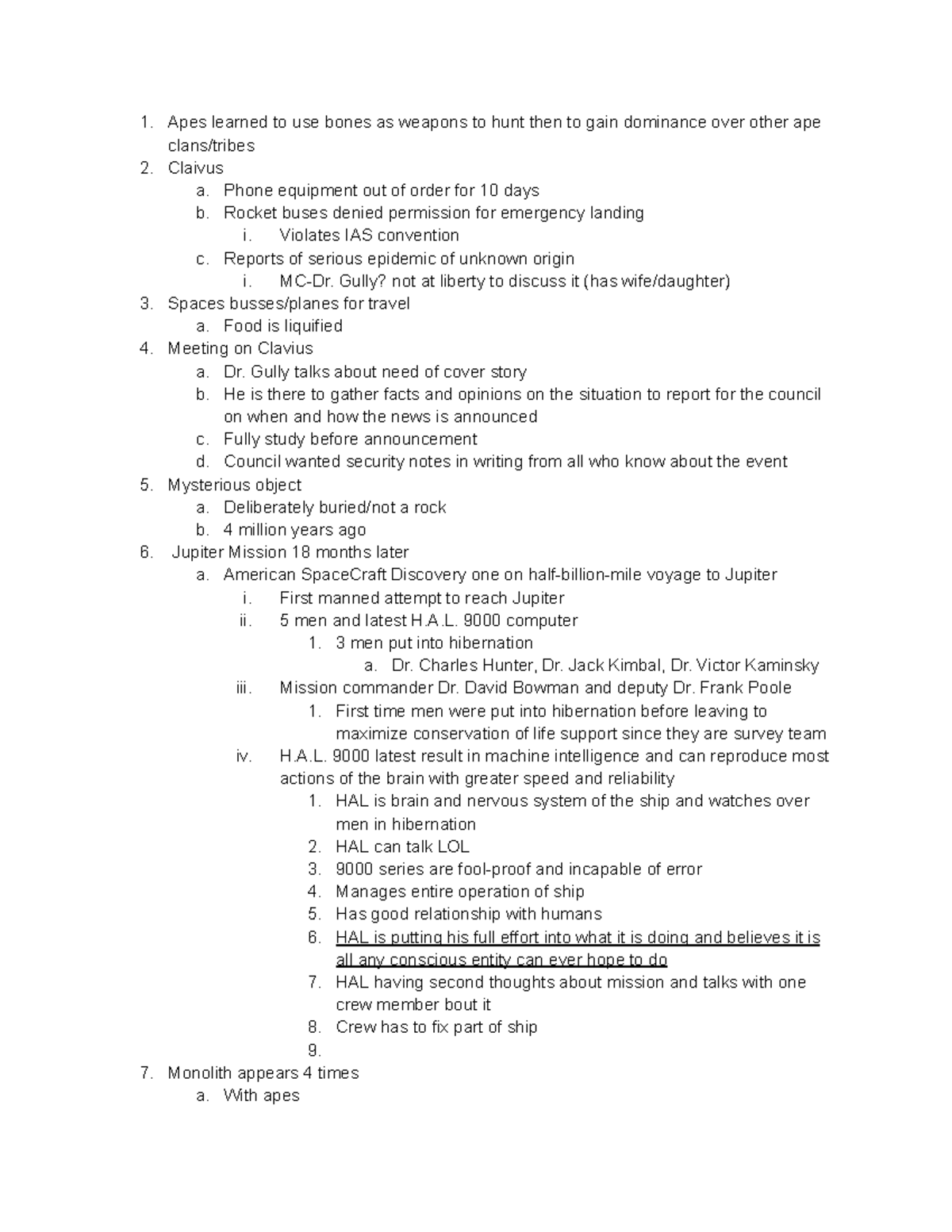2001 A Space Odyssey Lecture Notes: Key Events and Concepts - Studocu