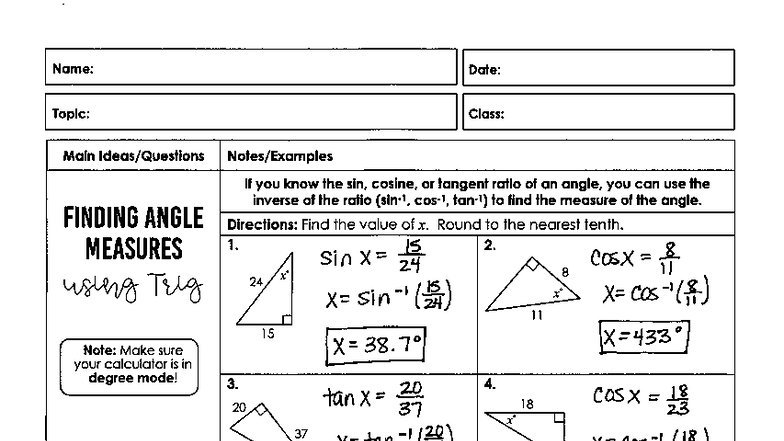 Finding Angle Measures with Trig (Math 101) - Studocu
