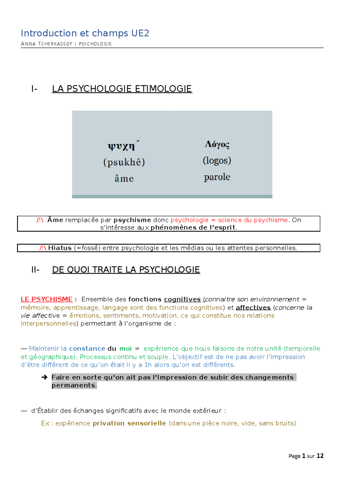 Psycho. L1. 2022-2023 CM intro psychologie A - Introduction et champs ...