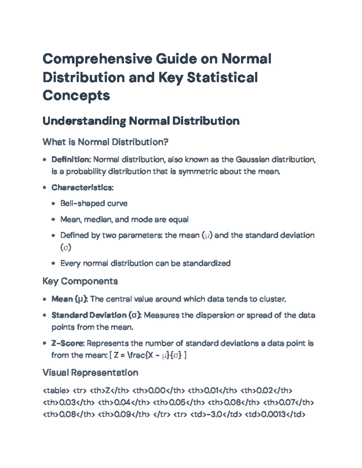 Comprehensive Guide to Normal Distribution and Statistical Concepts ...