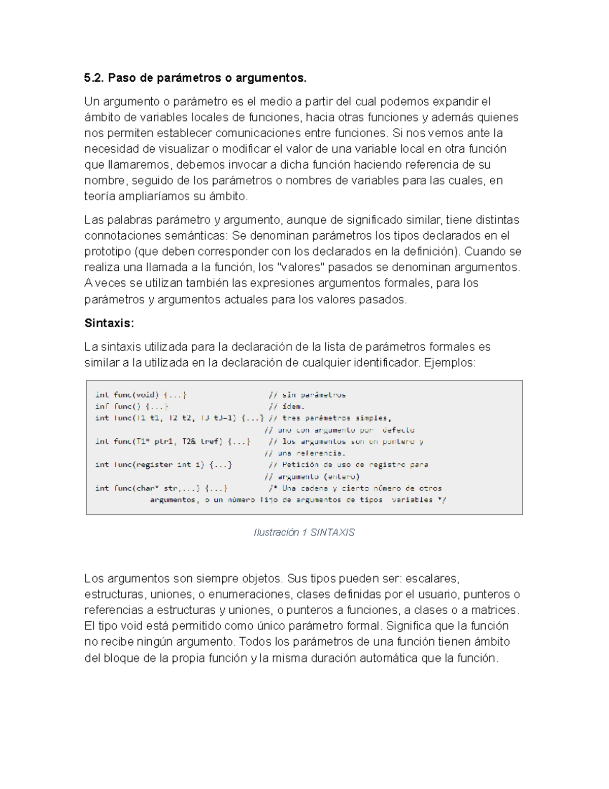 5.2 Parametros y Argumentos - Paso de parámetros o argumentos. Un ...