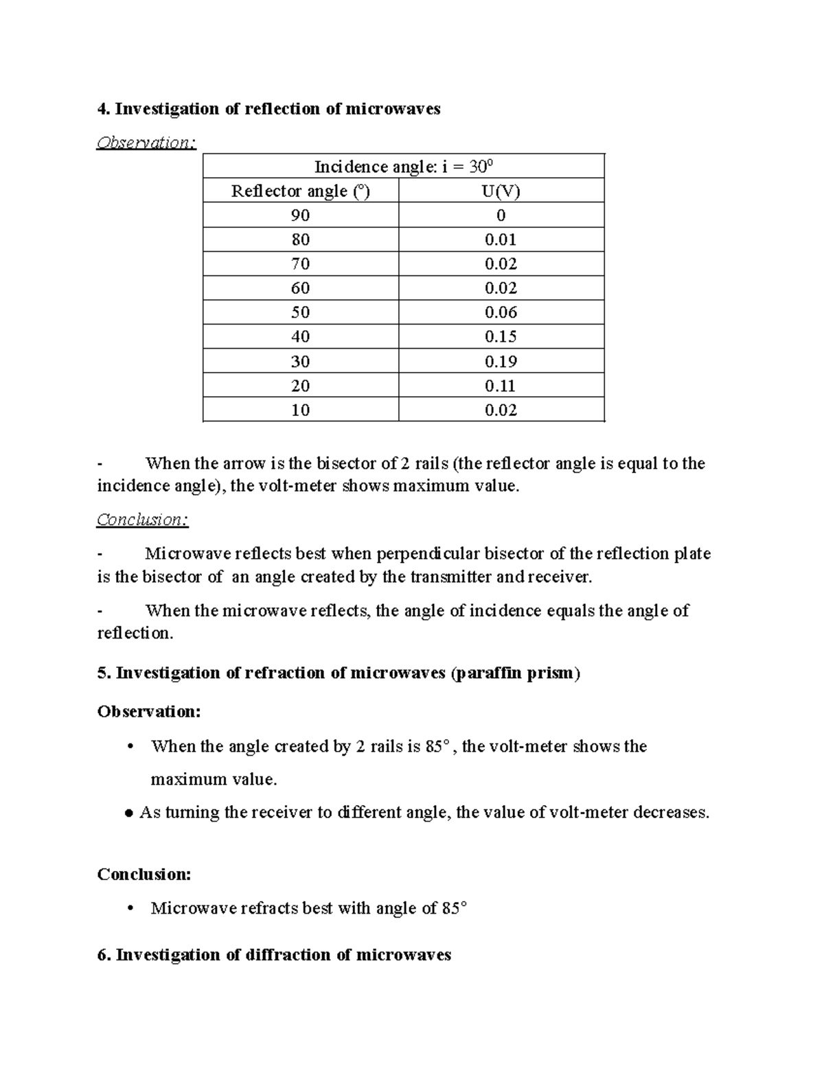 Microwave Experiments: Reflection, Refraction, Diffraction, and ...