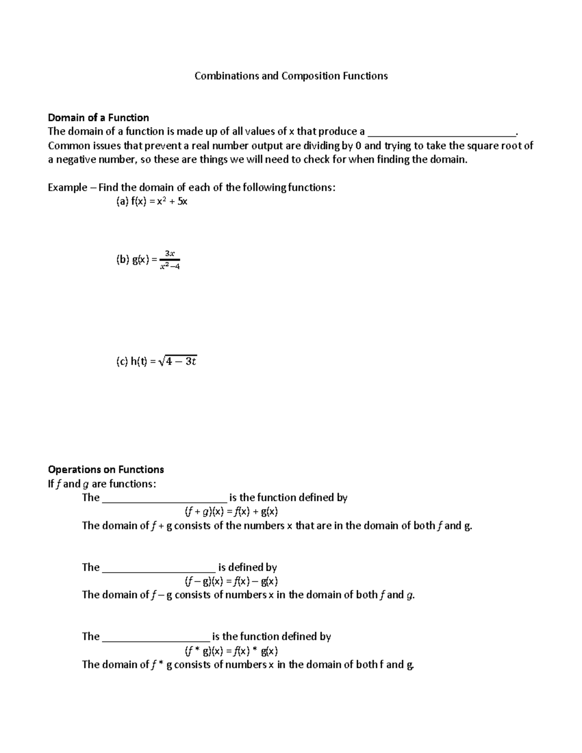Functions, Domains, and Operations: Combinations & Compositions - Studocu
