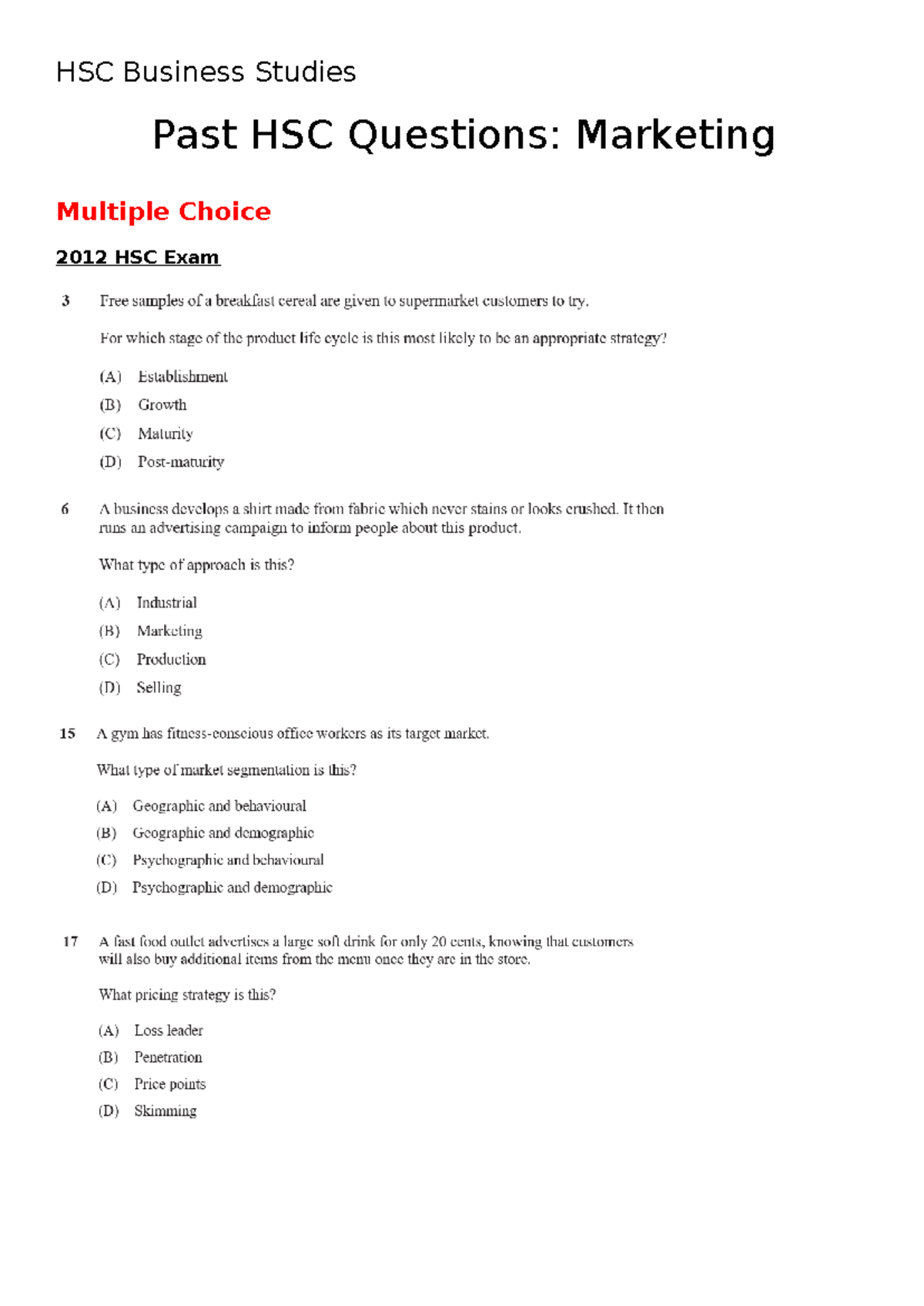 Marketing Past Papers Updated 2023 - HSC Business Studies Past HSC ...