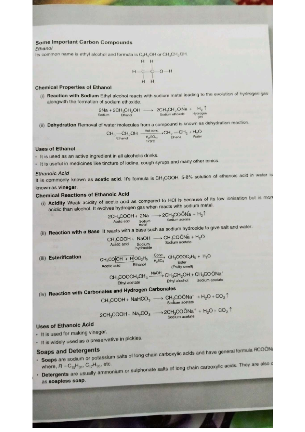Important Carbon Compounds: Ethanol & Ethanoic Acid Overview - Studocu