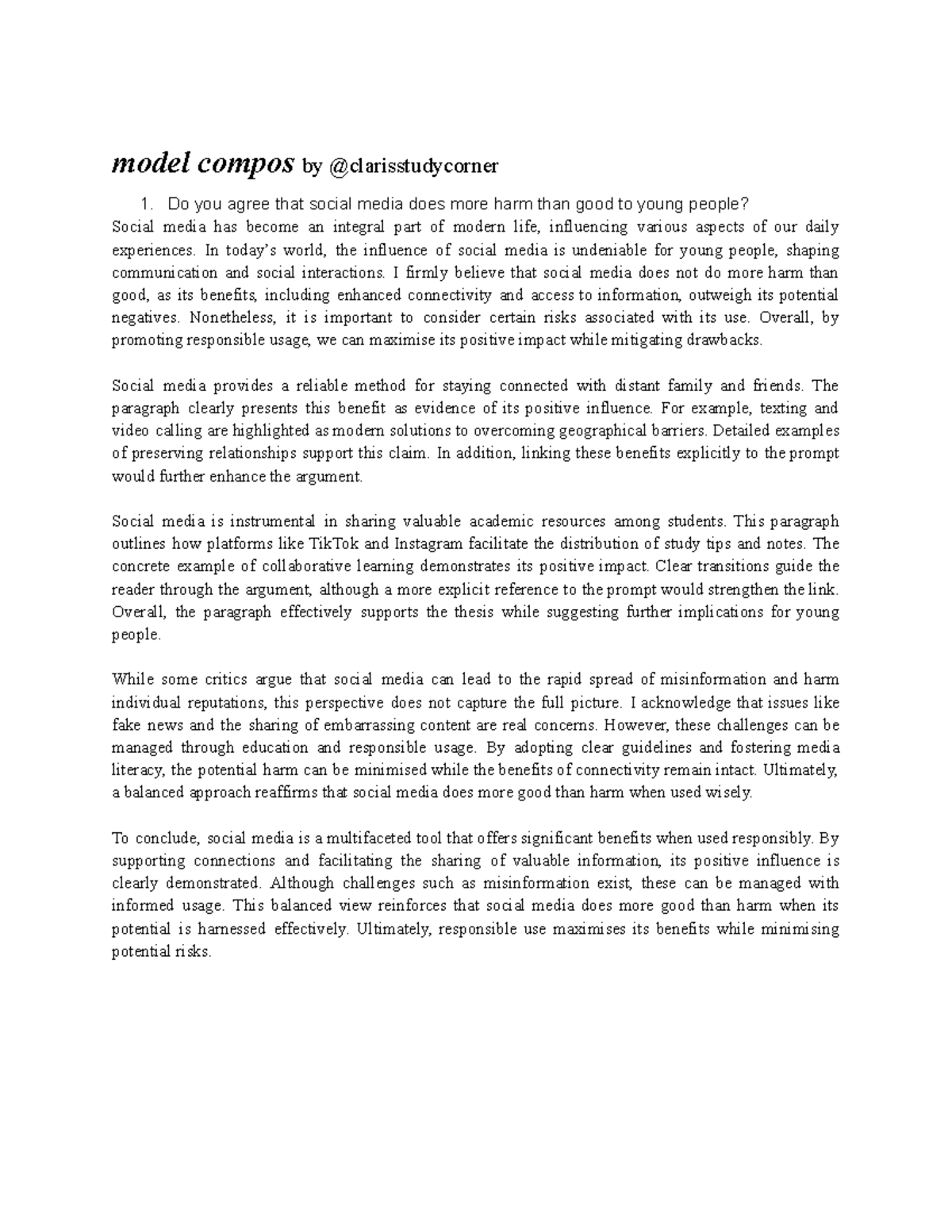Model Compos - Argumentative Essay on Social Media's Impact - Studocu