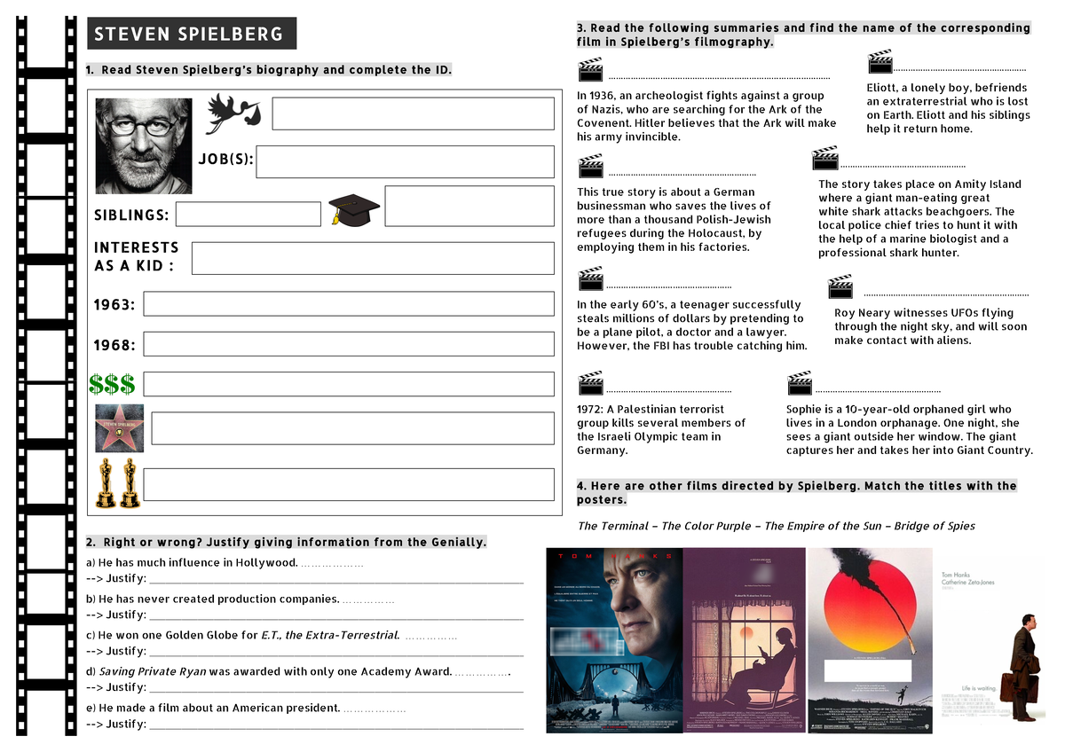 Steven Spielberg A3 - Film Summaries and Biography Activities - Studocu
