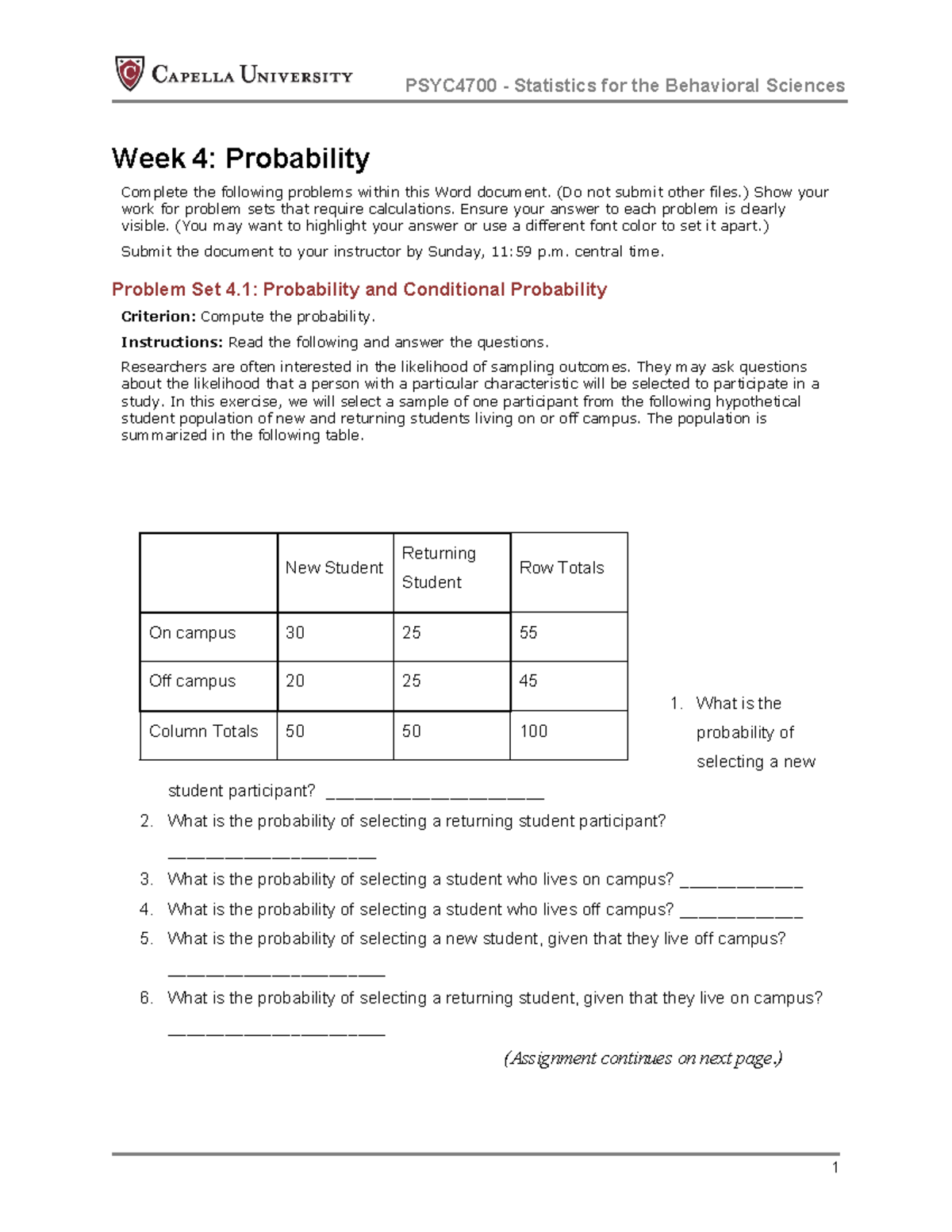 Cf u04a1 Probability - Week 4 Problem Sets and Calculations - Studocu