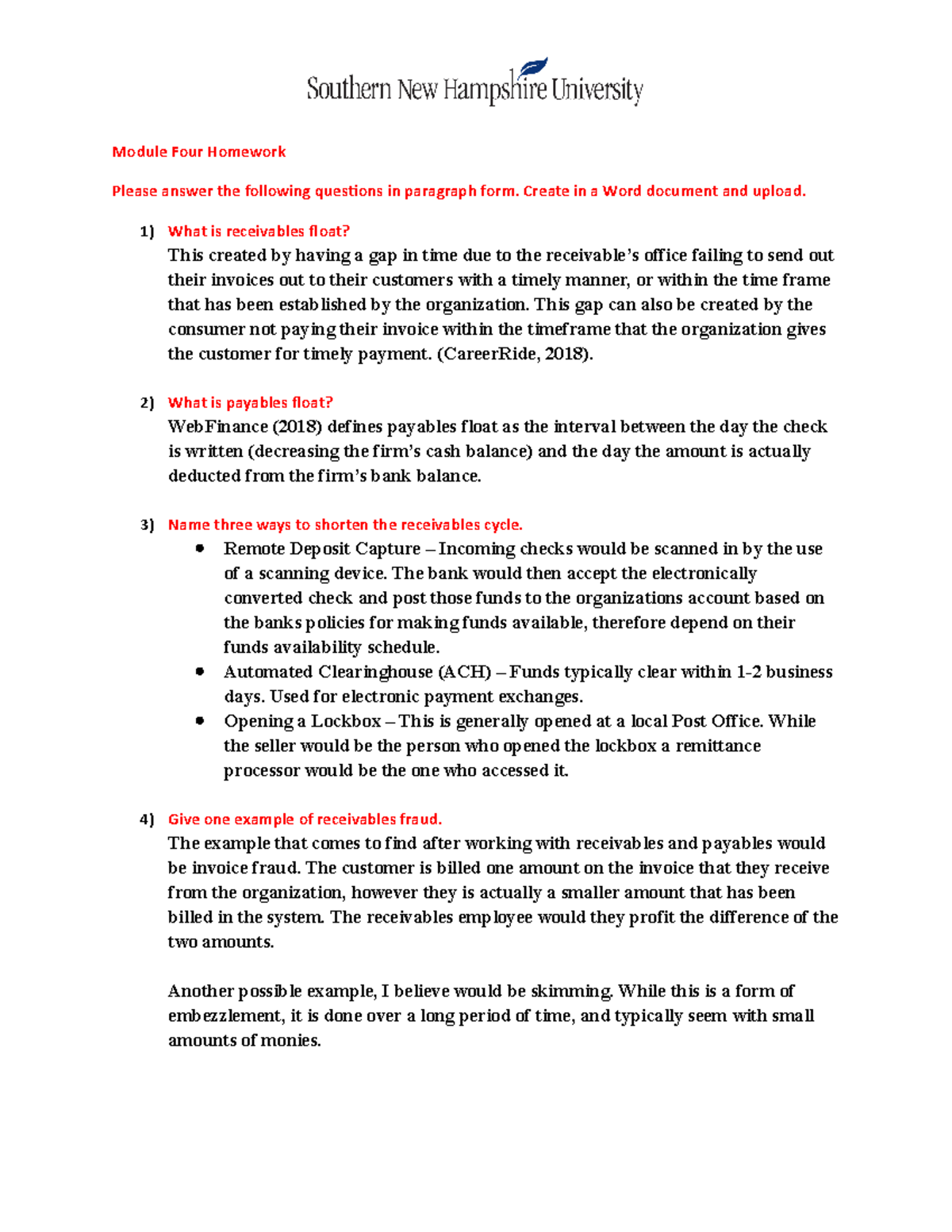 ACC 340 Module Four Homework: Receivables and Payables Analysis - Studocu