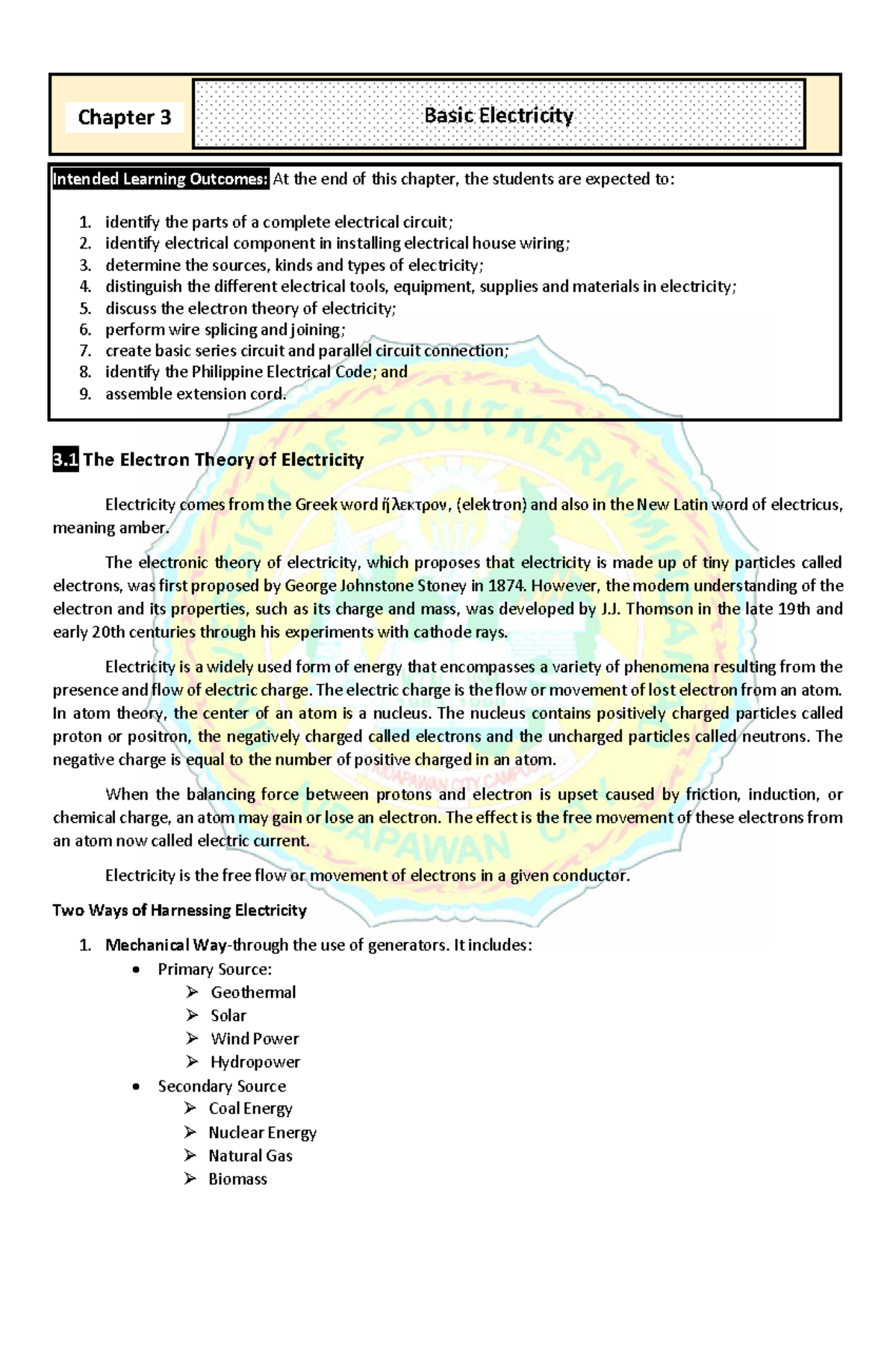 TLE 02: Chapter 3 - Basic Electricity and Electrical Tools Overview - Studocu