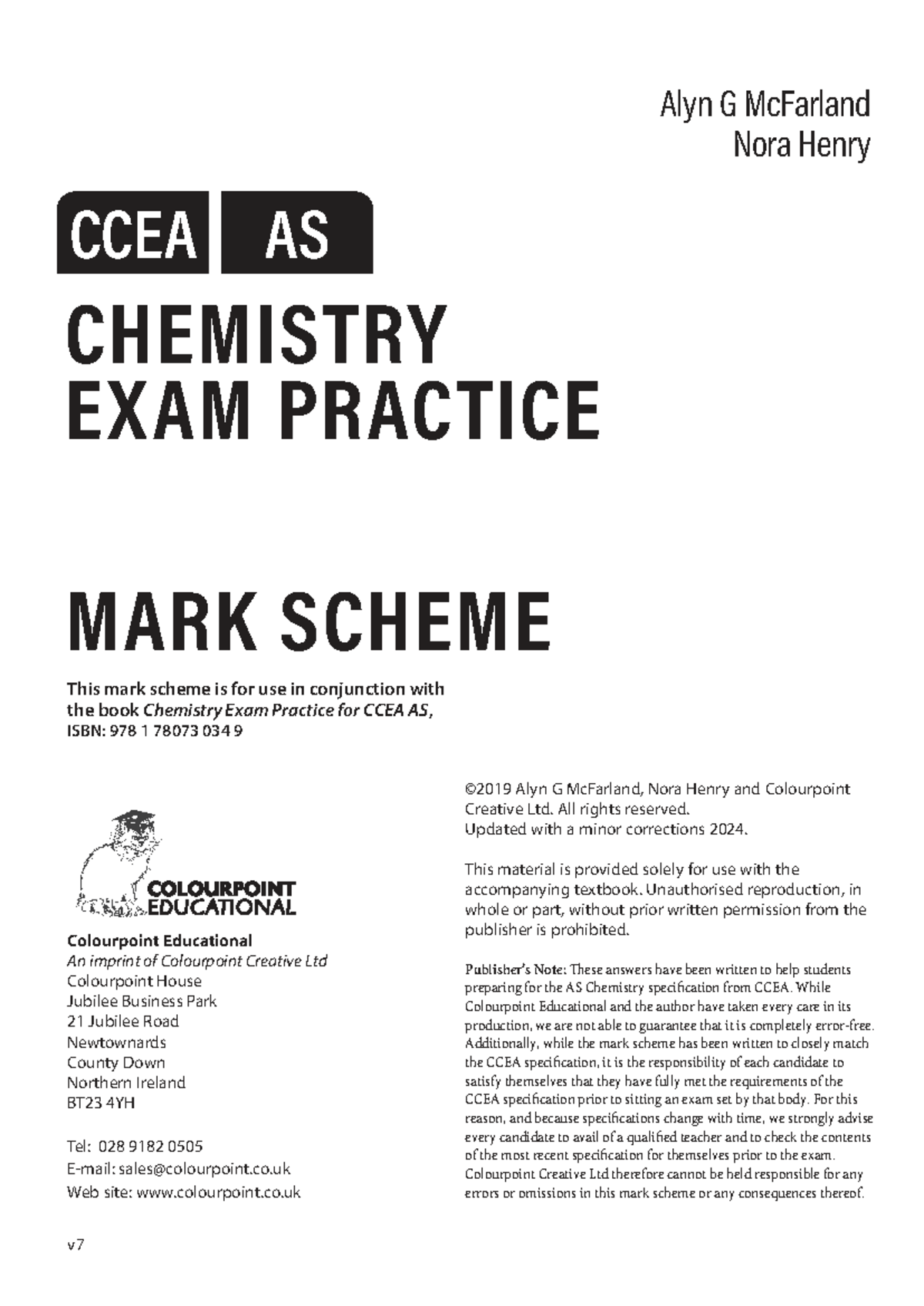 CCEA AS Chemistry Exam Practice Mark Scheme 2024 - Studocu