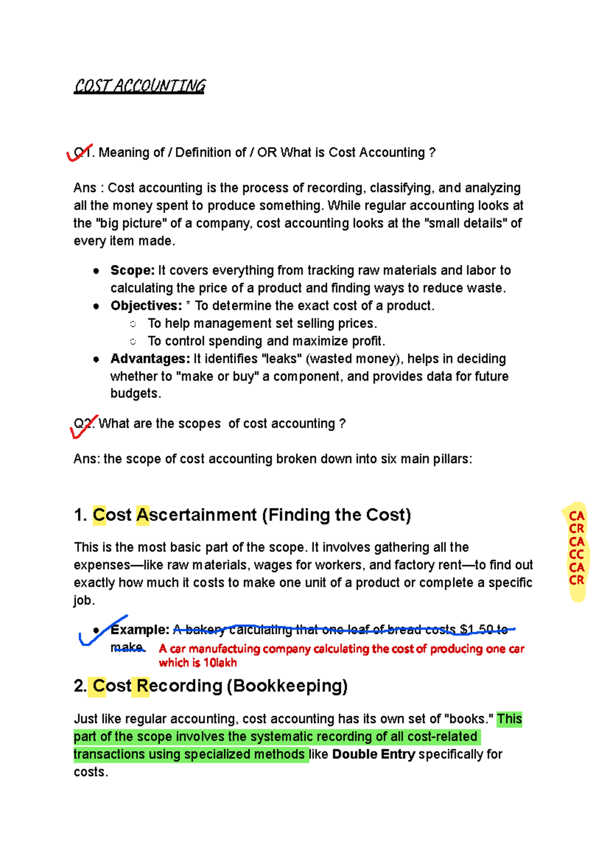 COST ACCOUNTING Q1-Q24: Comprehensive Q&A Guide for Students - Studocu