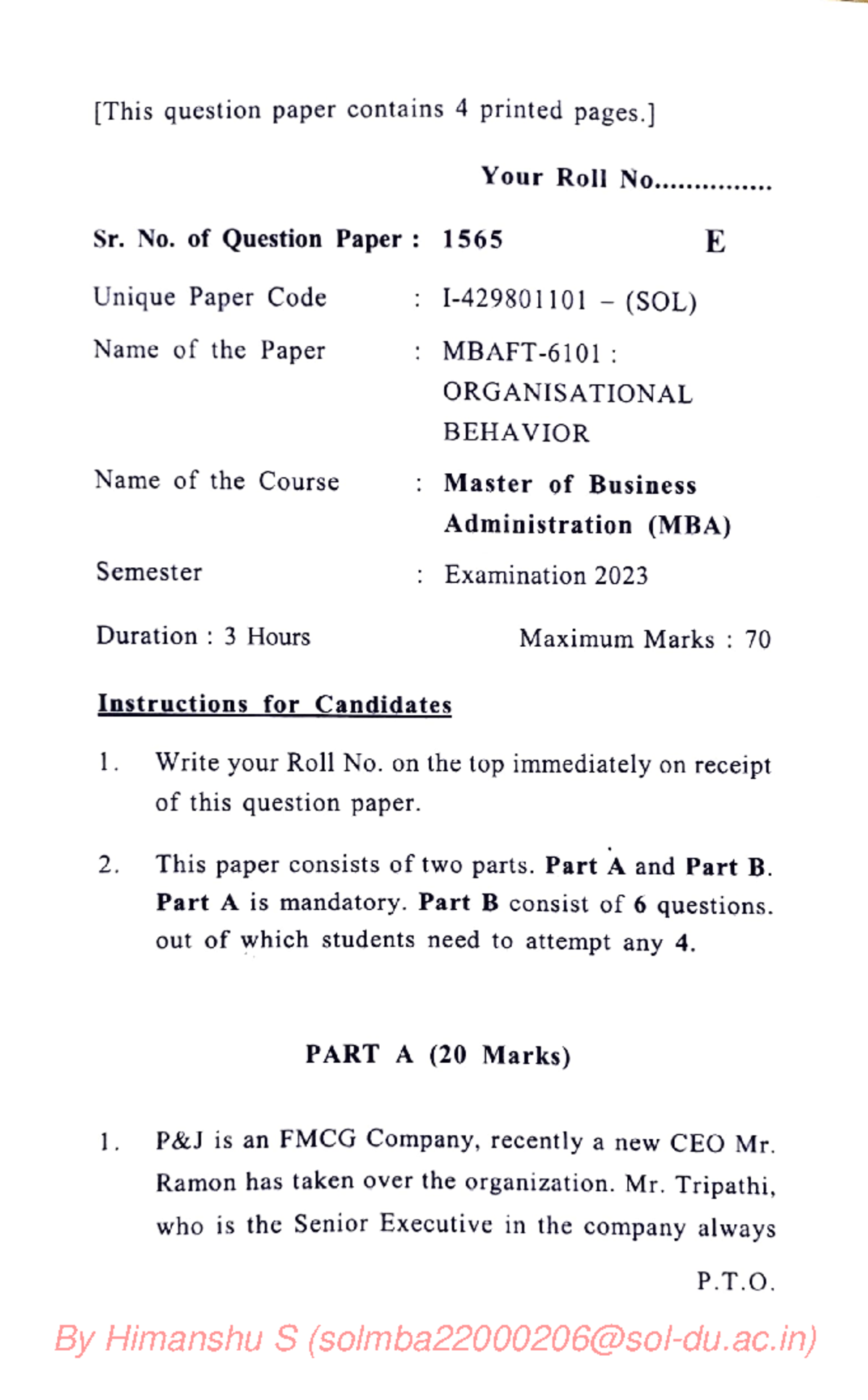 DU SOL MBA Sem 1 April 2023 QP Compilation-1 - Studocu